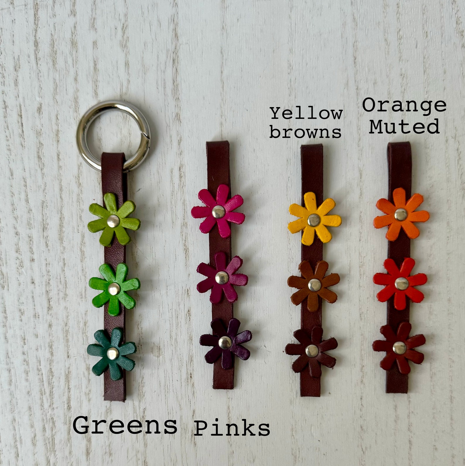 Three Mini Daisy Leather Keychain & Charm in Fun Tone Color Combination ...