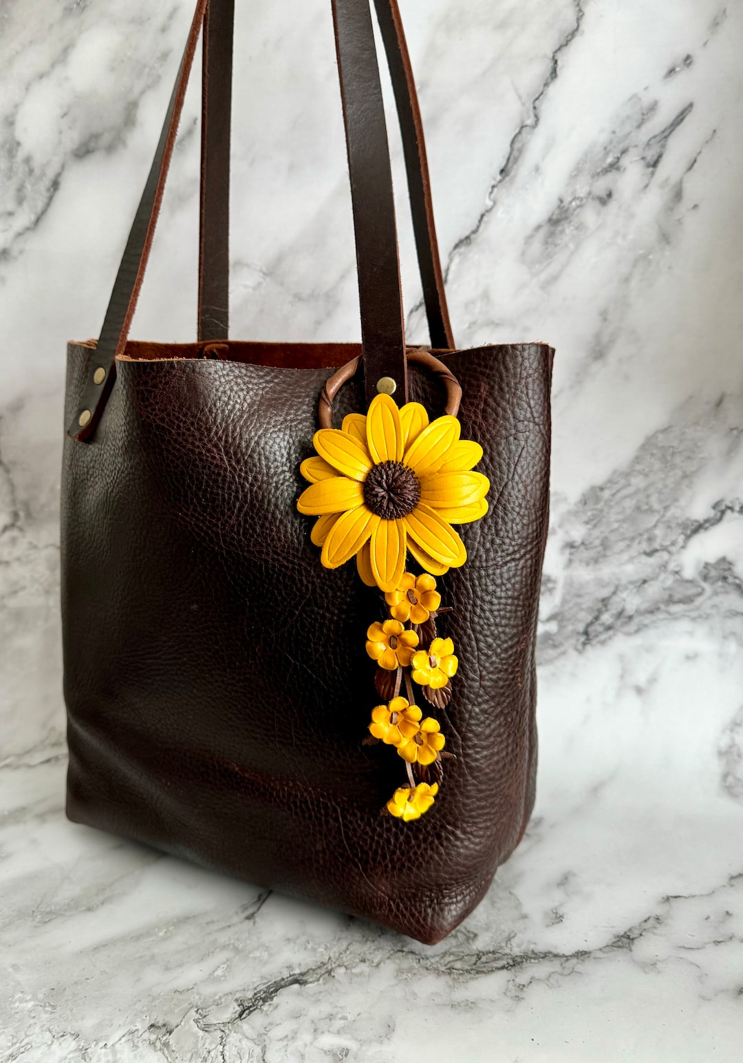 Megan’s Leather Big Daisy Purse Charm and Keychain in Yellow - Etsy