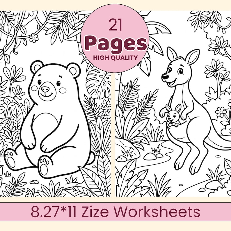 Jungle Animals Coloring Pages for Kids | Toddler Preschool Worksheets ...