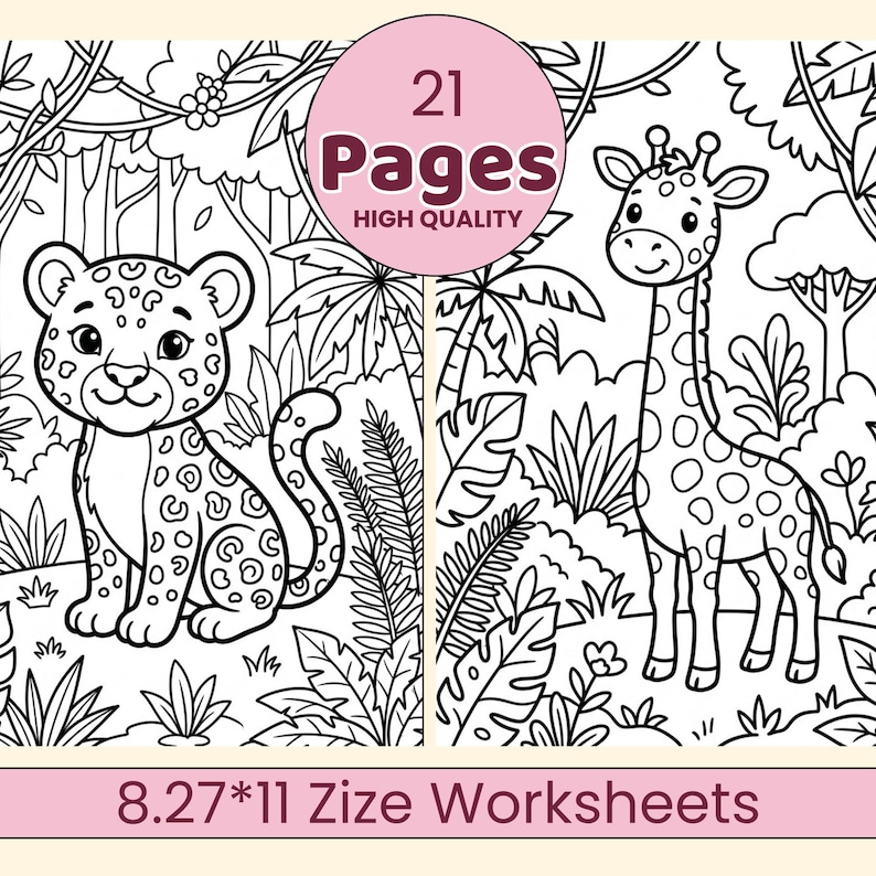 Jungle Animals Coloring Pages for Kids | Toddler Preschool Worksheets ...