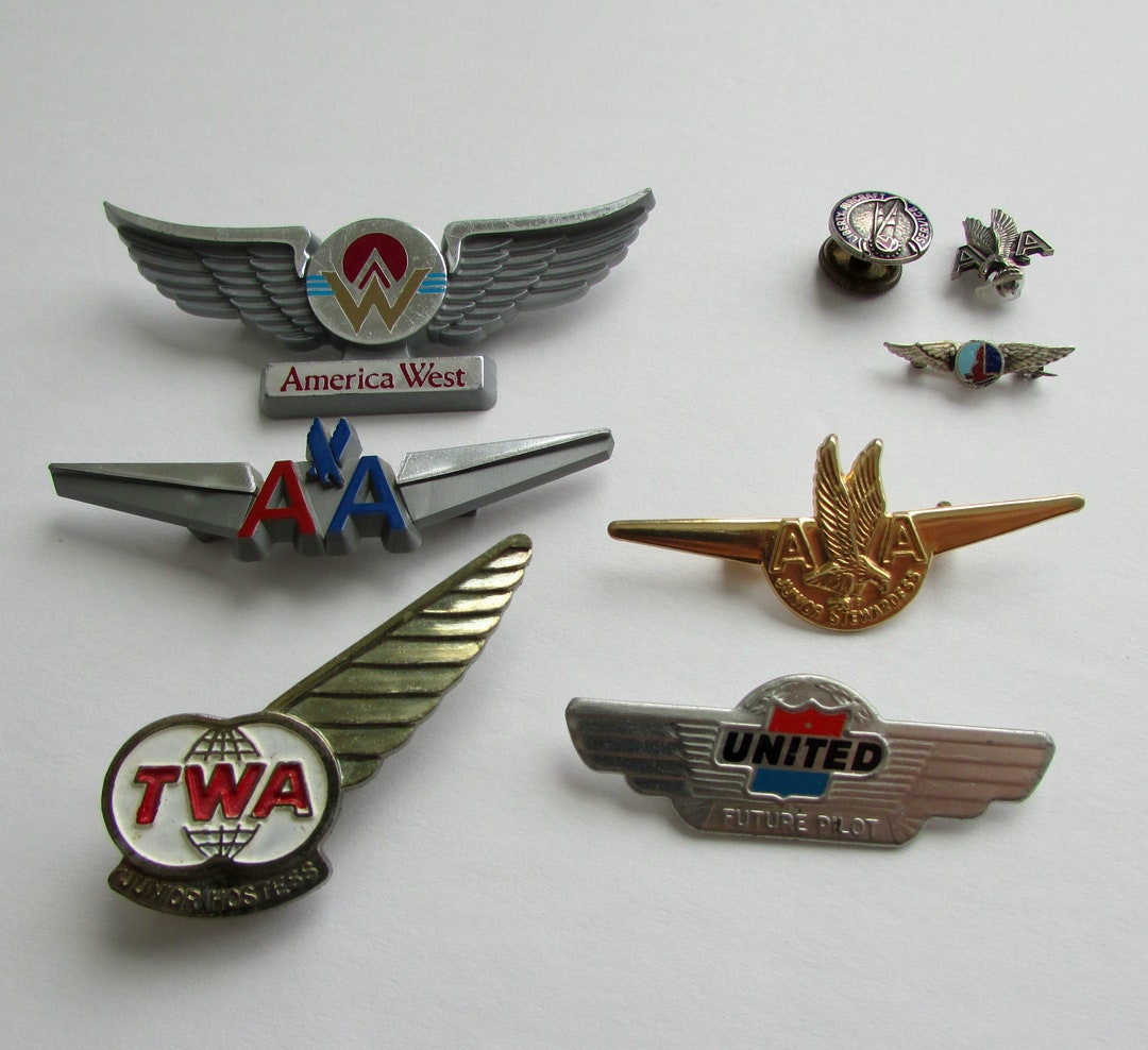 A Collection of Airline Badges 5 Plastic, 2 Metal, 3 Sterling Silver - Etsy