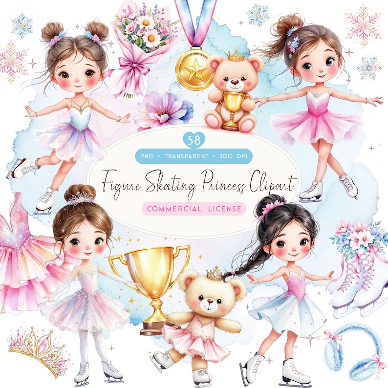 Figure Skating Princess Clipart, Watercolor Ice Skater Girls PNG ...
