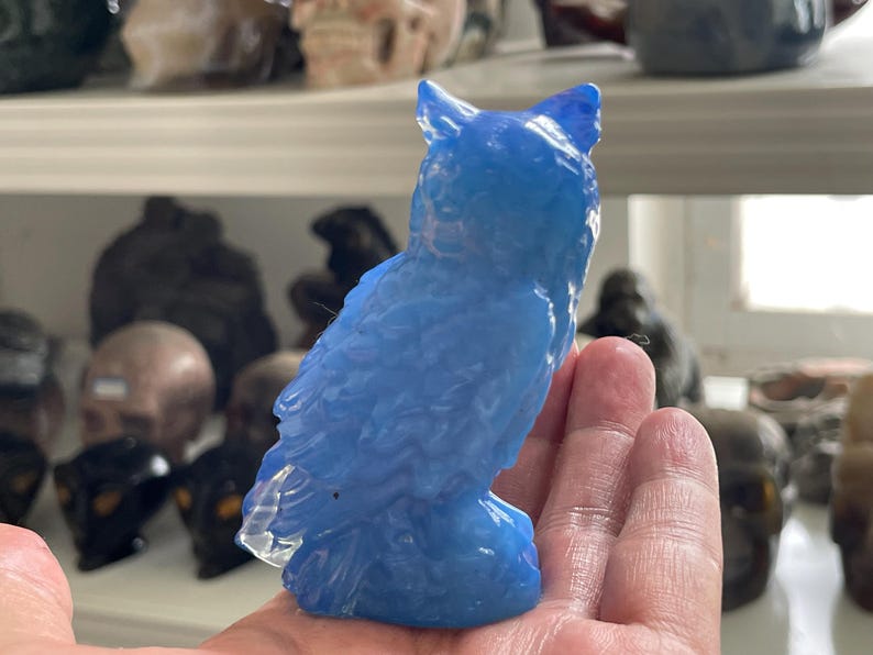 3.1'' Blue Opalite Owl Skull Quartz Crystal Owl Skull Hand Caved Owl ...