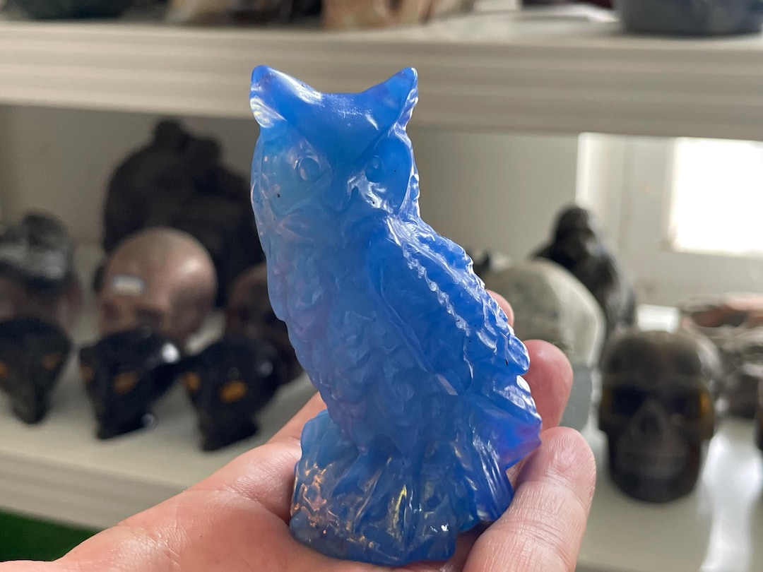 3.1'' Blue Opalite Owl Skull Quartz Crystal Owl Skull Hand Caved Owl ...