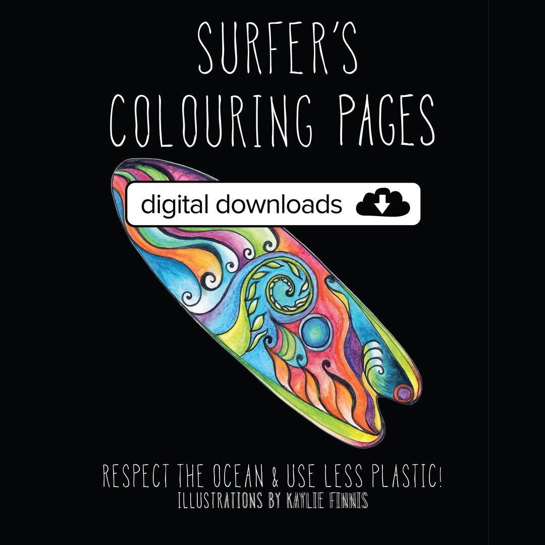 Surfer's Coloring Pages: Whale, Ocean, 2 Surf Boards. Mindful Coloring ...