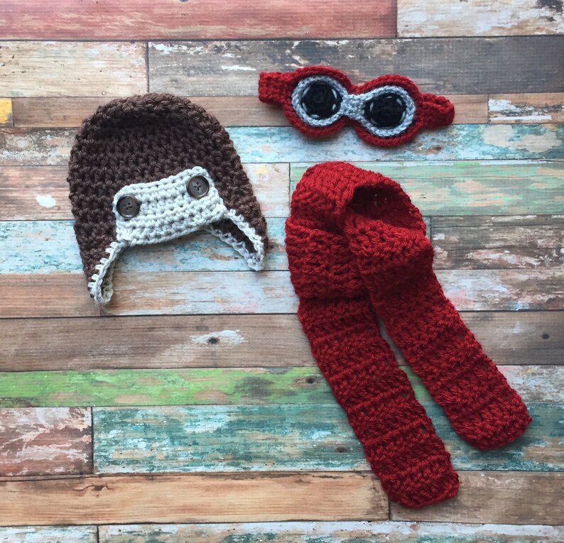 Newborn Aviator Hat 3 Piece Set Aviator Goggles Scarf | Etsy
