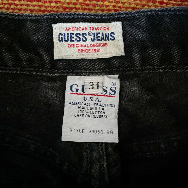 Vintage Guess Triangle Logo Black Jeans, Vtg 80s High Waist Mom Jeans ...