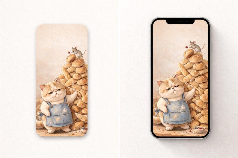 Grumpy Cat Bakery Wallpaper, Watercolor Cat Phone Background (digital ...