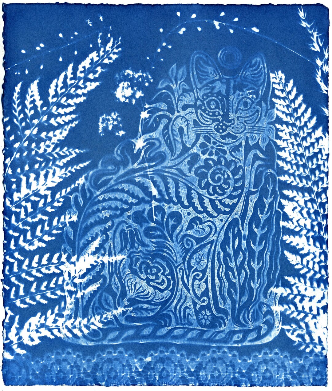Cyanotype Original Print Called 'ghost Cat', Magical Decorative ...