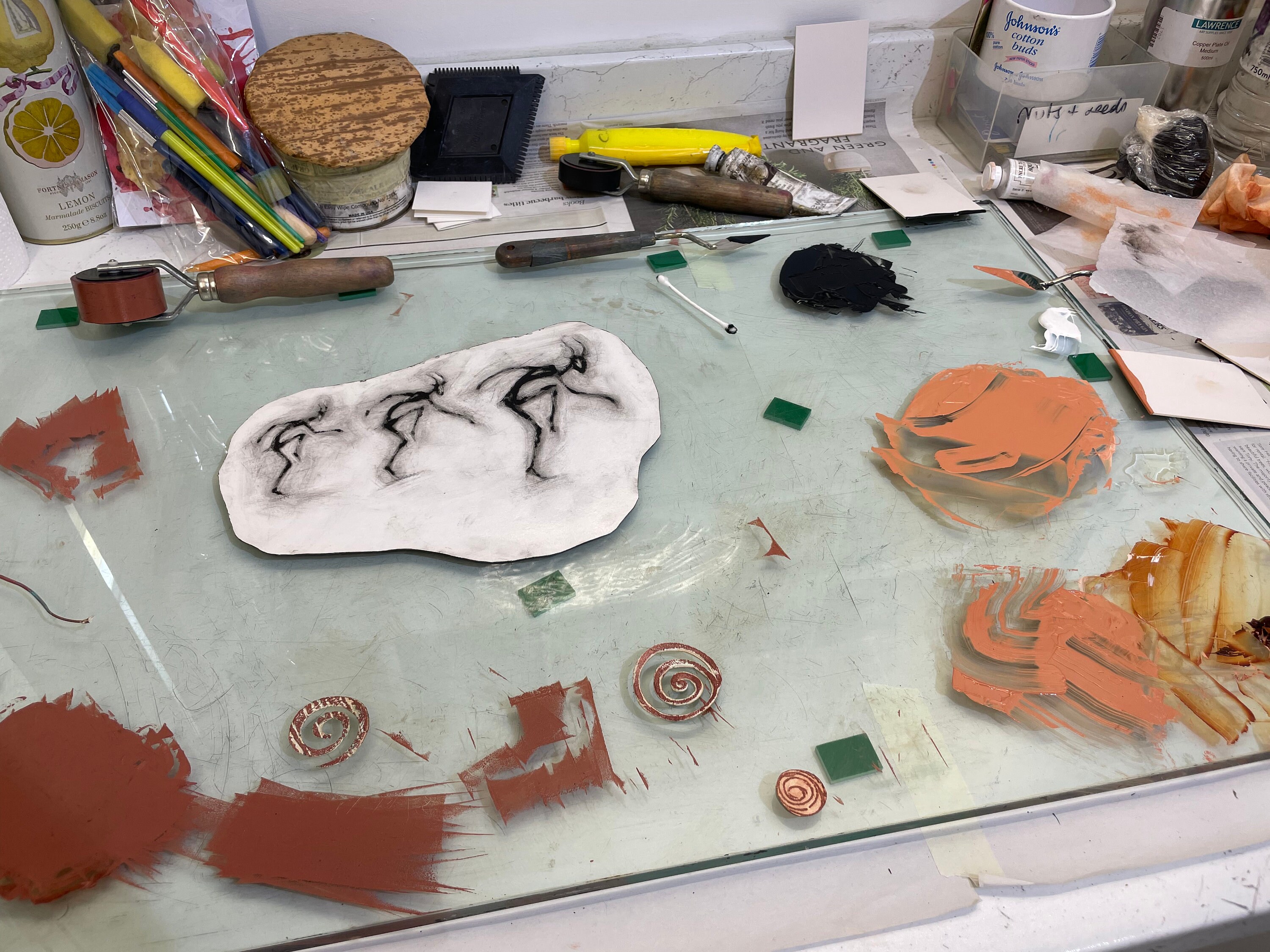 Dancing Figures 2 - Collagraph of Mysterious Figures, Like a Cave ...