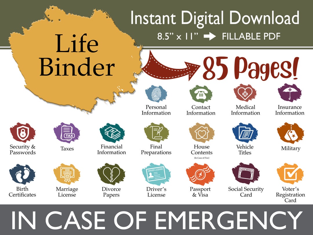 Life Binder, Home Management Binder, Emergency Binder, Life Organizer ...