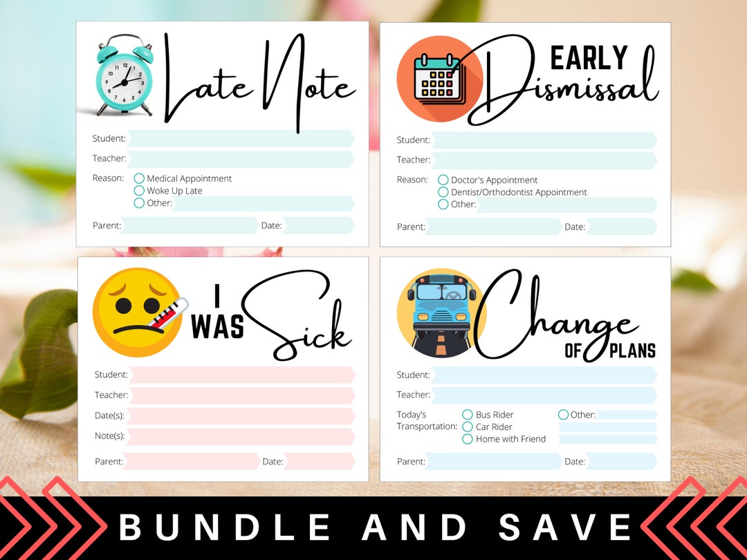 School Excuse Notes From Parents, Set of 4 - Etsy