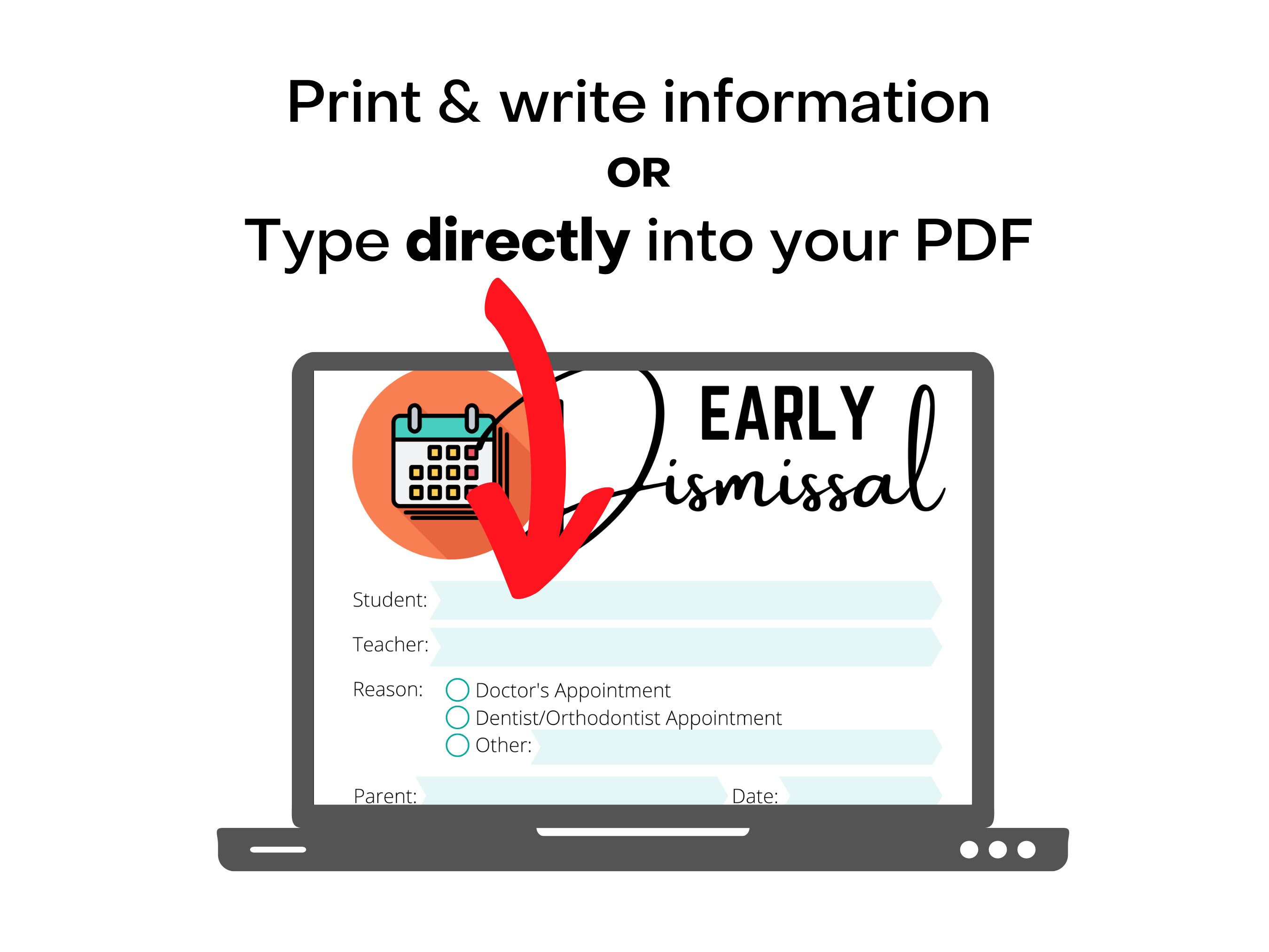 Early Dismissal School Excuse Note From Parents - Etsy