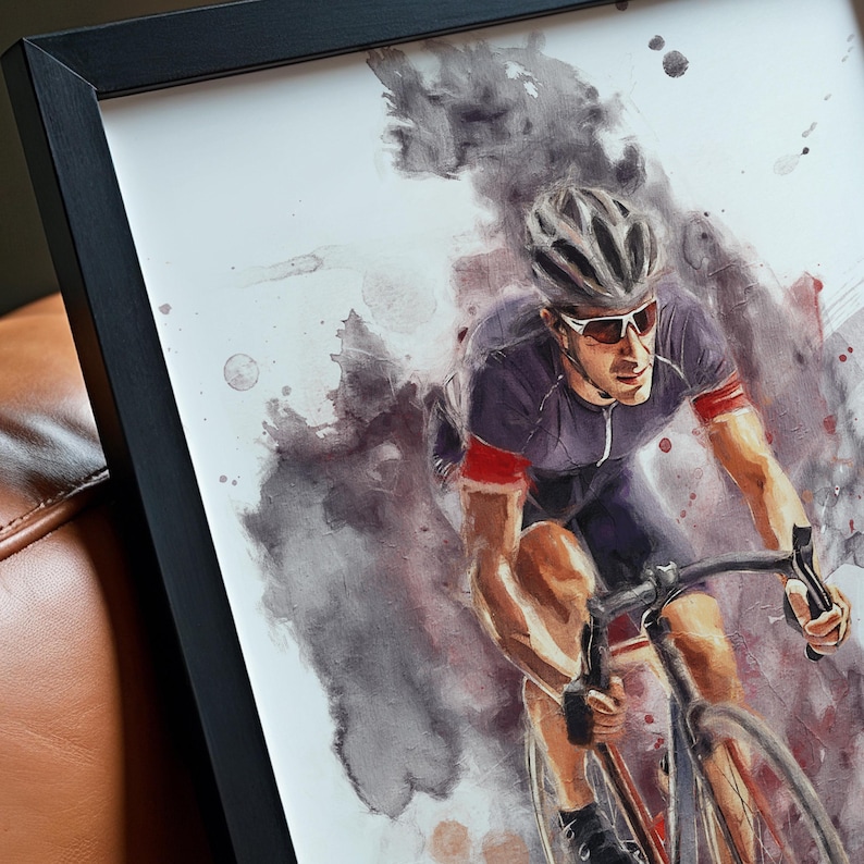 Cyclist Portrait From Photo, Personalised Cycling Gift, Custom Framed ...