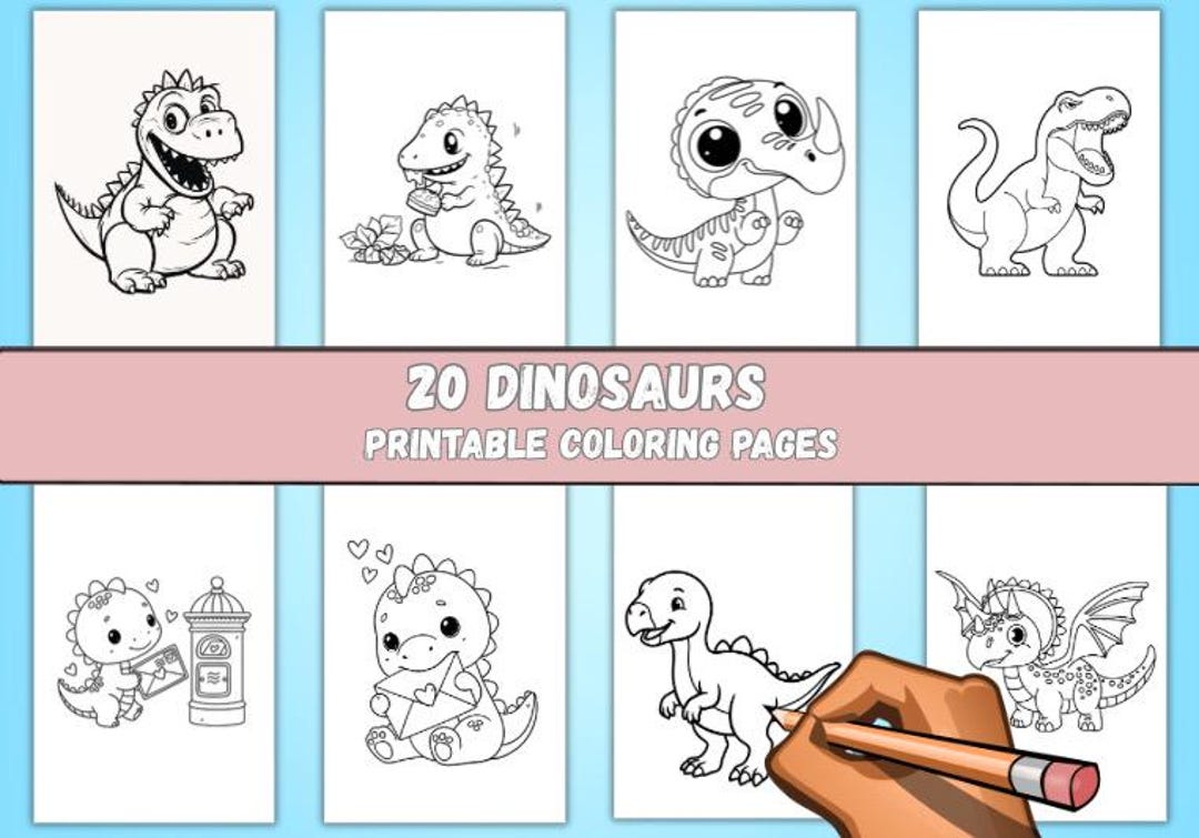 Dinosaur Coloring Pages, 20 Printable Sheets, Kids Activity Book (PDF ...