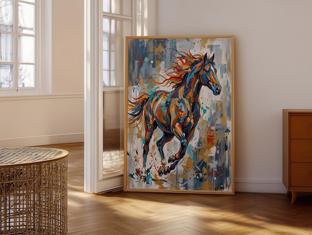 Dynamic Abstract Horse Painting - Vibrant Colors and Energetic ...