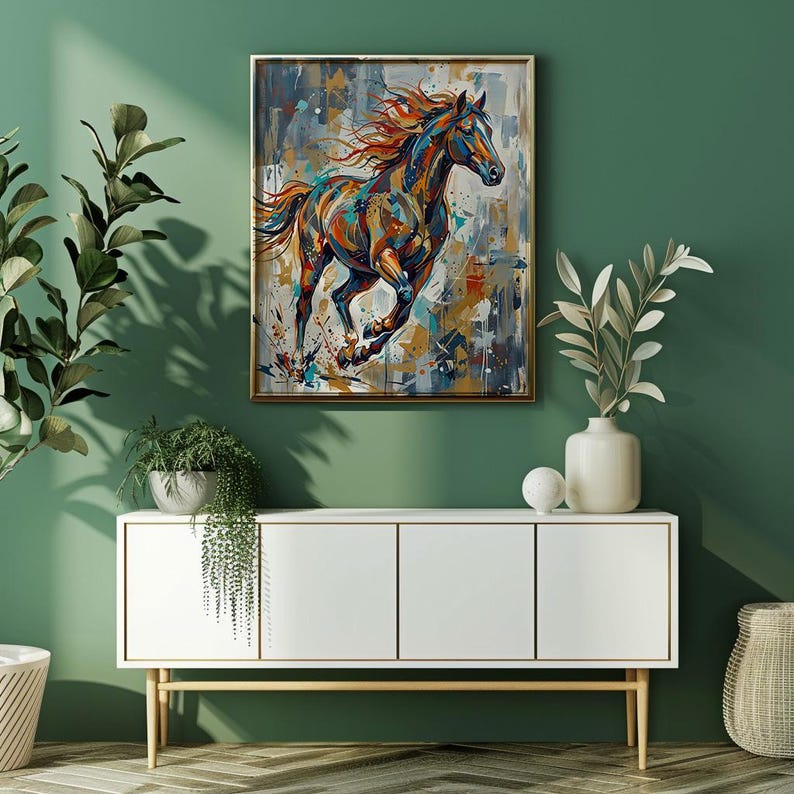 Dynamic Abstract Horse Painting - Vibrant Colors and Energetic ...
