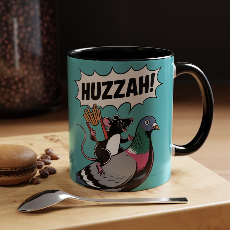 Pigeon and Rat Huzzah Coffee Mug, Chaotic Energy, Chaos Goblin, NYC ...