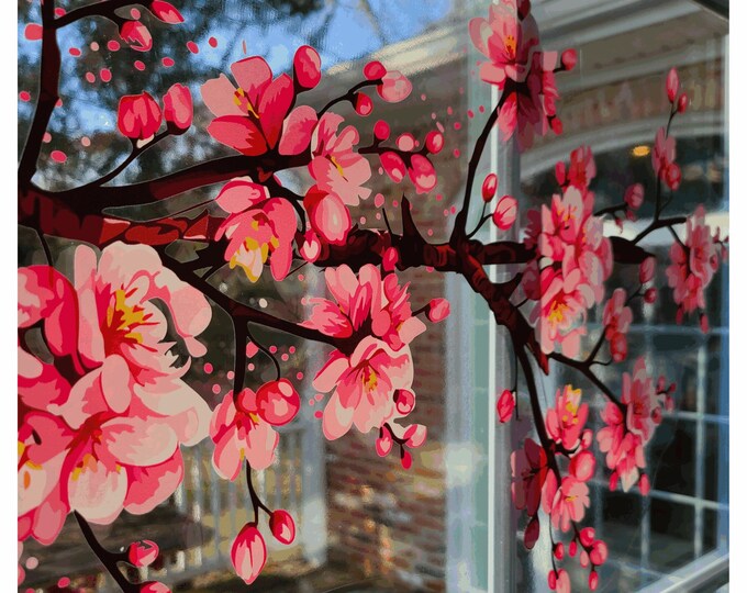 Cherry Blossom Branches Window Cling Decals set of 2. Beautiful Vibrant ...