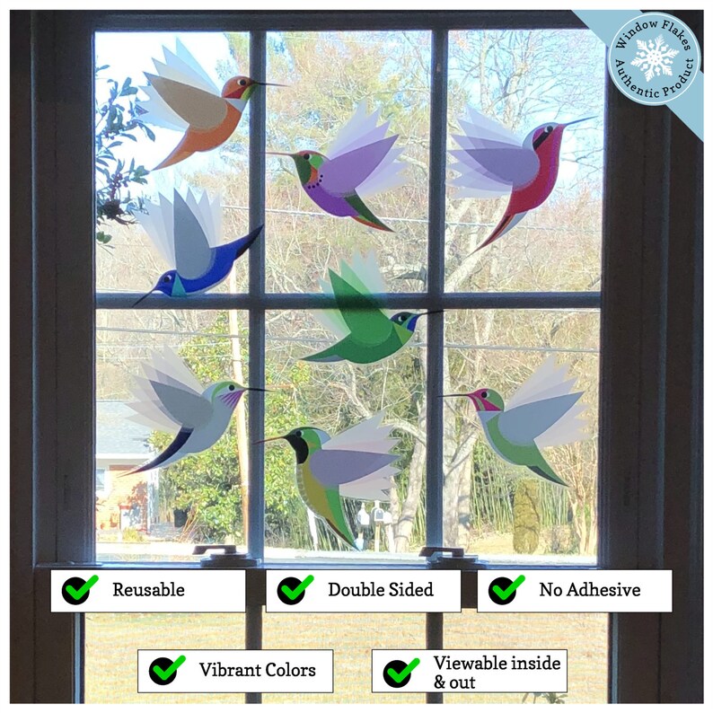 Illustrated Hummingbird Window Clings Set of 8 Spring - Etsy