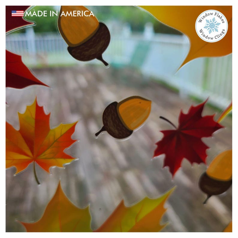 77 Fall Leaf & Acorn Window Cling Decal Home Decorations. Non Adhesive ...