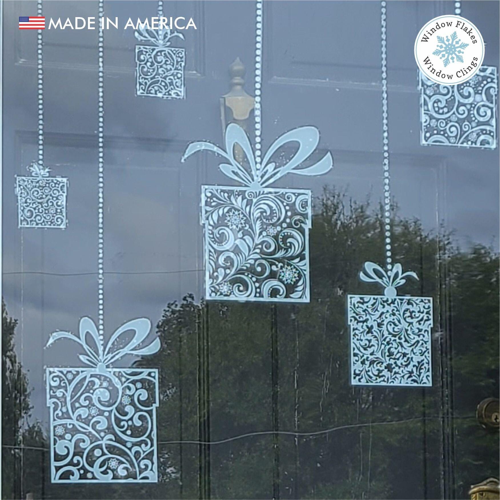 6 X Hanging Gift Window Cling Decals. White Vinyl Christmas Holiday ...