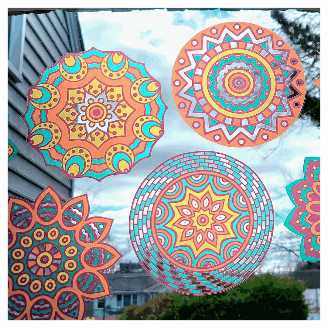 Mandala Sun Catchers Window Clings, Set of 10, 5 Stained Glass Decals ...