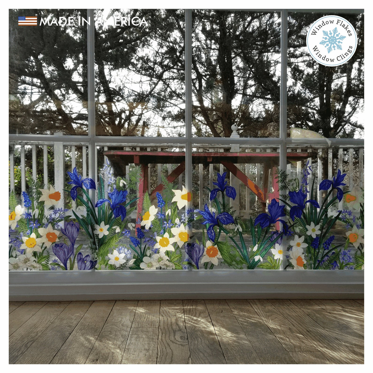 Botanical Springtime Flower Window Cling Decal. Crocuses, Ferns ...