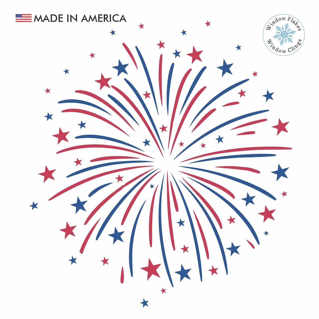 July 4th Fireworks Burst & Stars Window Cling Decal. Double Sided Red ...