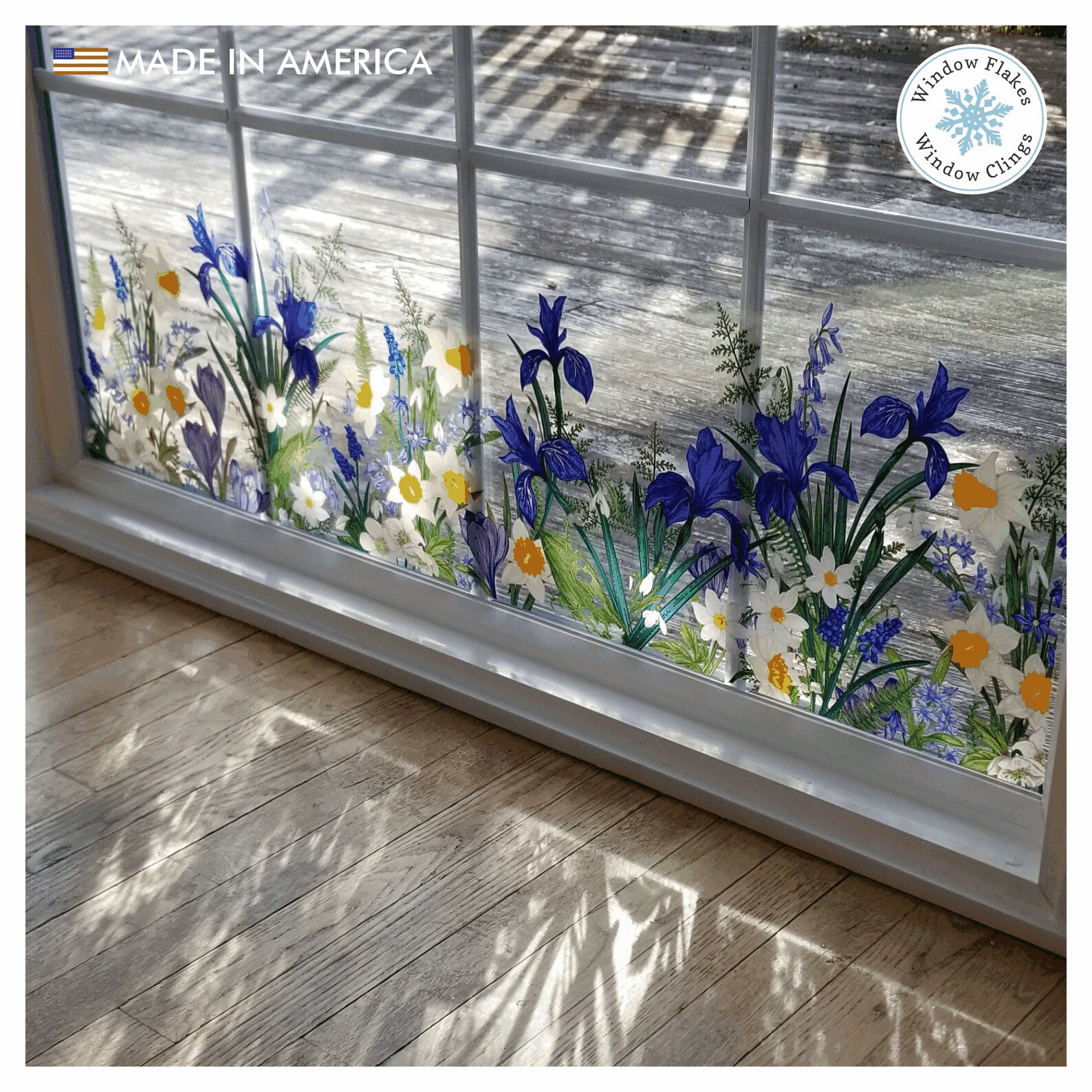 Botanical Springtime Flower Window Cling Decal. Crocuses, Ferns ...