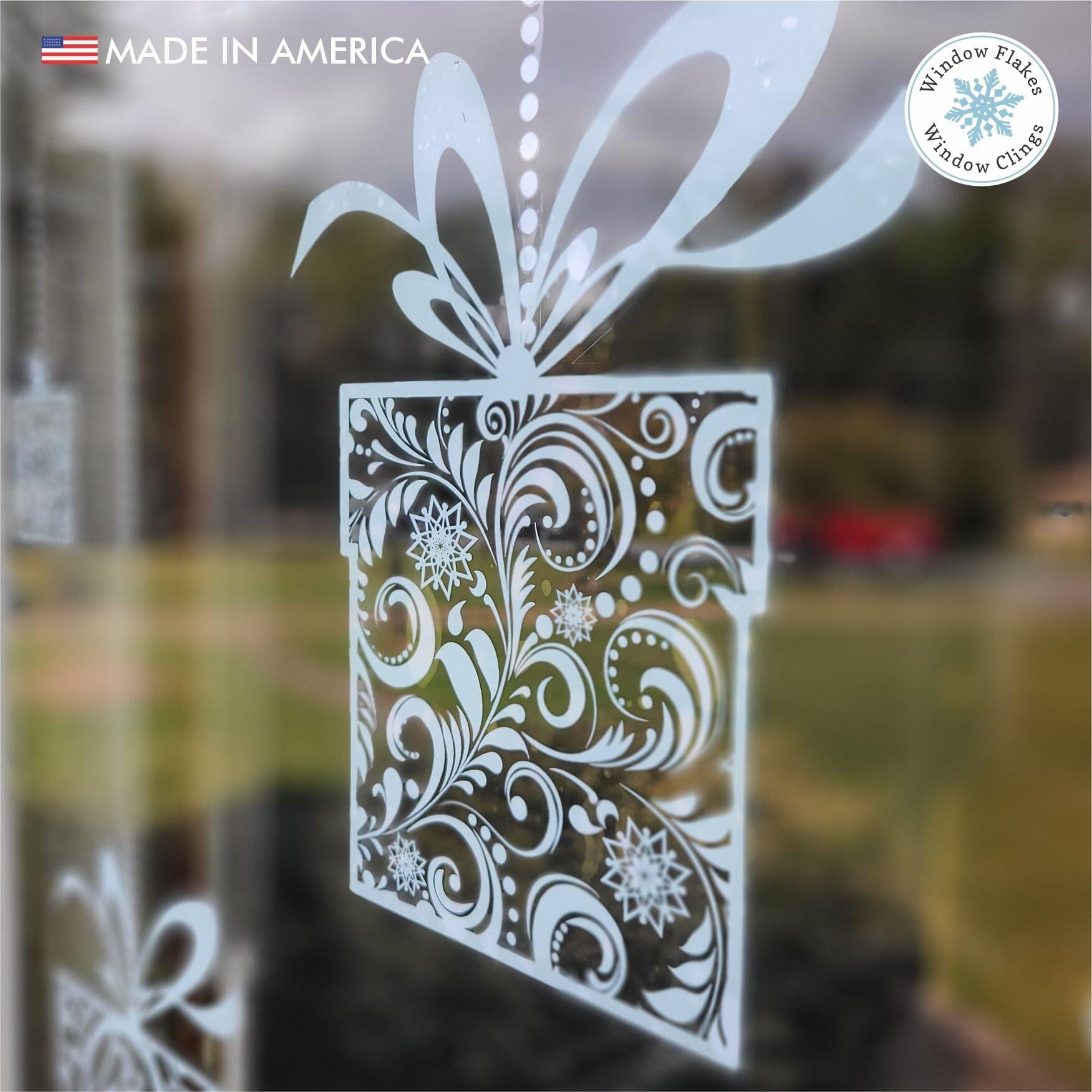 6 X Hanging Gift Window Cling Decals. White Vinyl Christmas Holiday ...