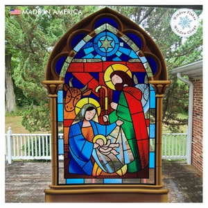 Nativity Window Clings, Christmas Decal for Glass, Stained Glass Effect ...