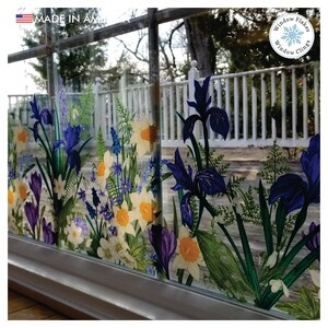 Botanical Springtime Flower Window Cling Decal. Crocuses, Ferns ...
