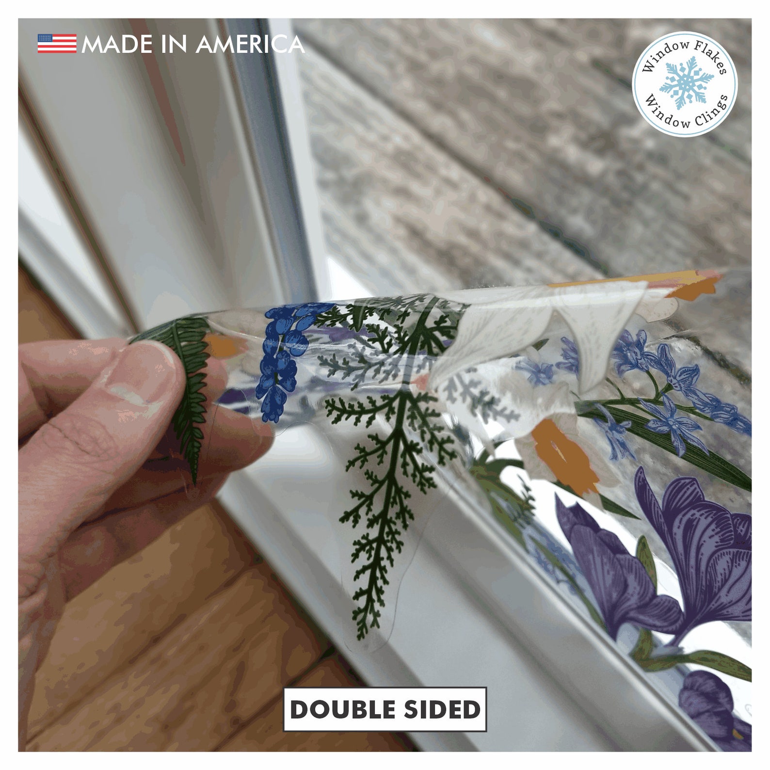 Botanical Springtime Flower Window Cling Decal. Crocuses, Ferns ...