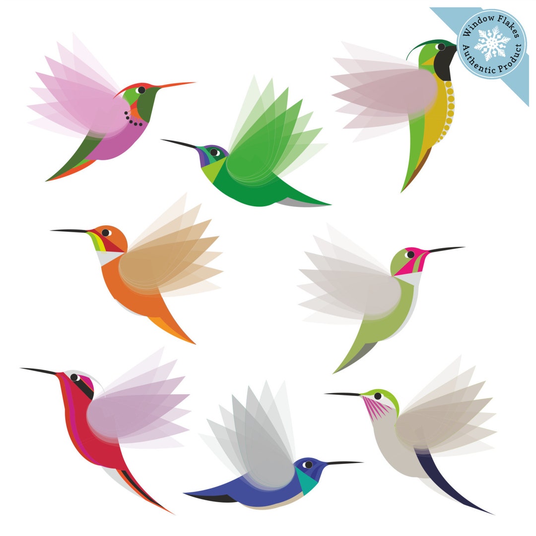 Illustrated Hummingbird Window Clings Set of 8 Spring Window Decoration ...