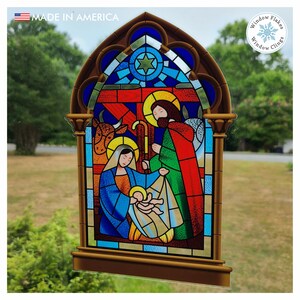 Nativity Window Clings, Christmas Decal for Glass, Stained Glass Effect ...