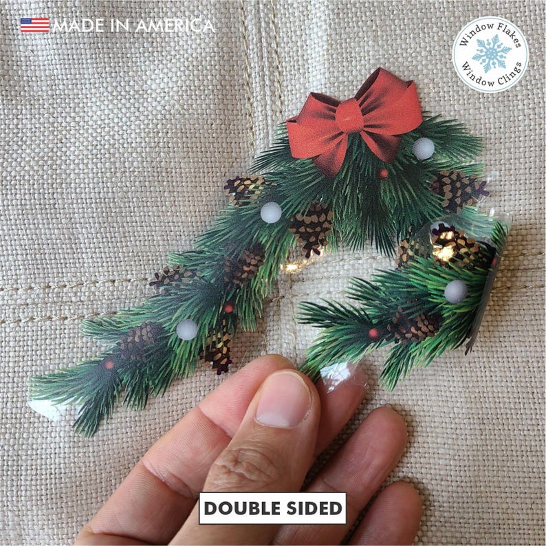 Christmas Fir, Cones, Ribbon & Bell Garland Corner Window Clings ...