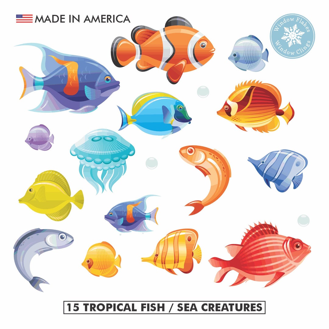 Tropical Fish Decals for Windows, Shower Doors, or Kids Rooms. Double ...