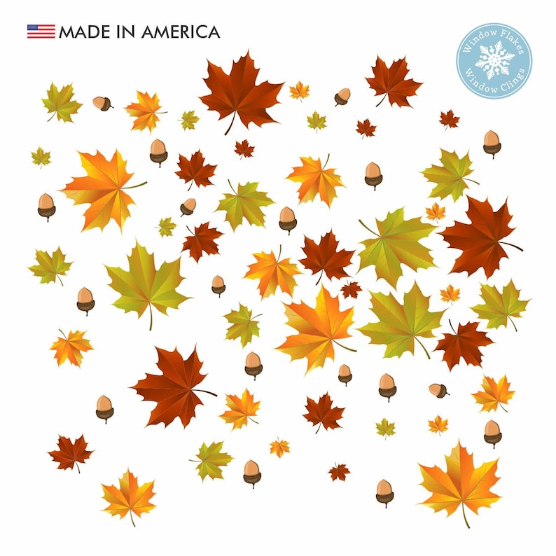 77 Fall Leaf & Acorn Window Cling Decal Home Decorations. Non Adhesive ...