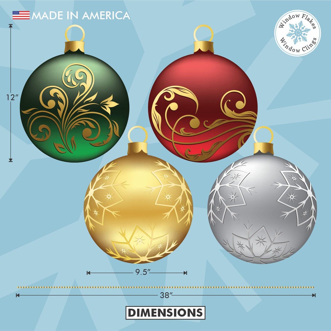 Window Flakes Christmas Ornament Window Clings: Large, Colorful ...