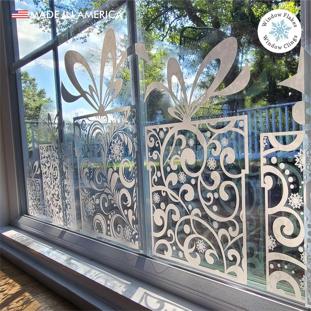 39" Gift Border Window Cling Decal Christmas Decoration. Reusable Vinyl ...