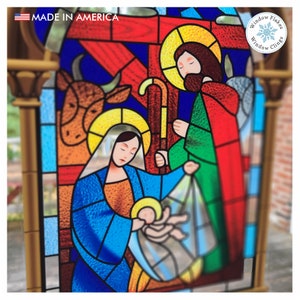 Nativity Window Clings, Christmas Decal for Glass, Stained Glass Effect ...