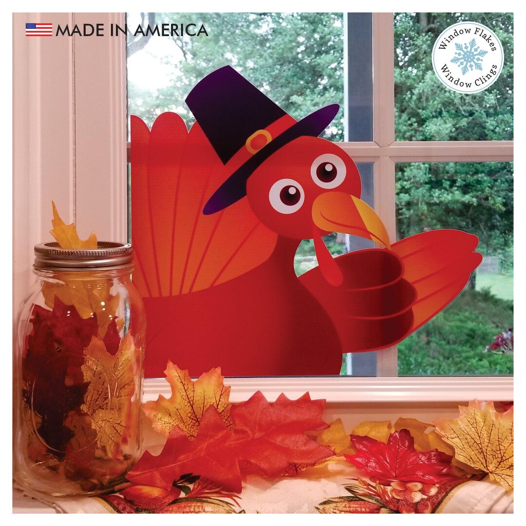 Fall / Thanksgiving Window Cling, Waving Turkey Thanksgiving Home Decor ...