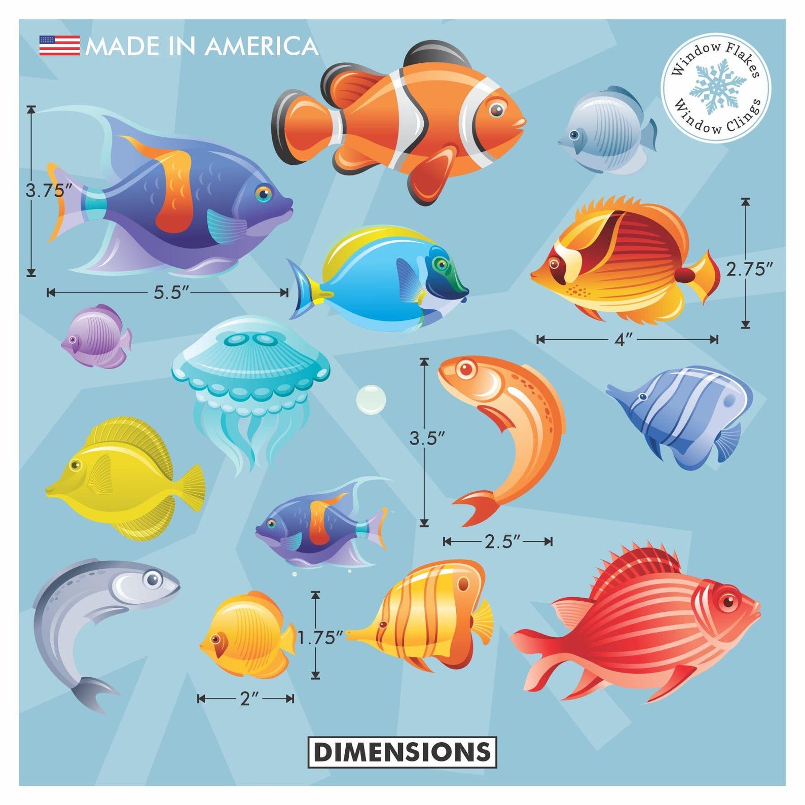 Tropical Fish Window Clings, 15 Sea Creatures, Static Cling Vinyl ...