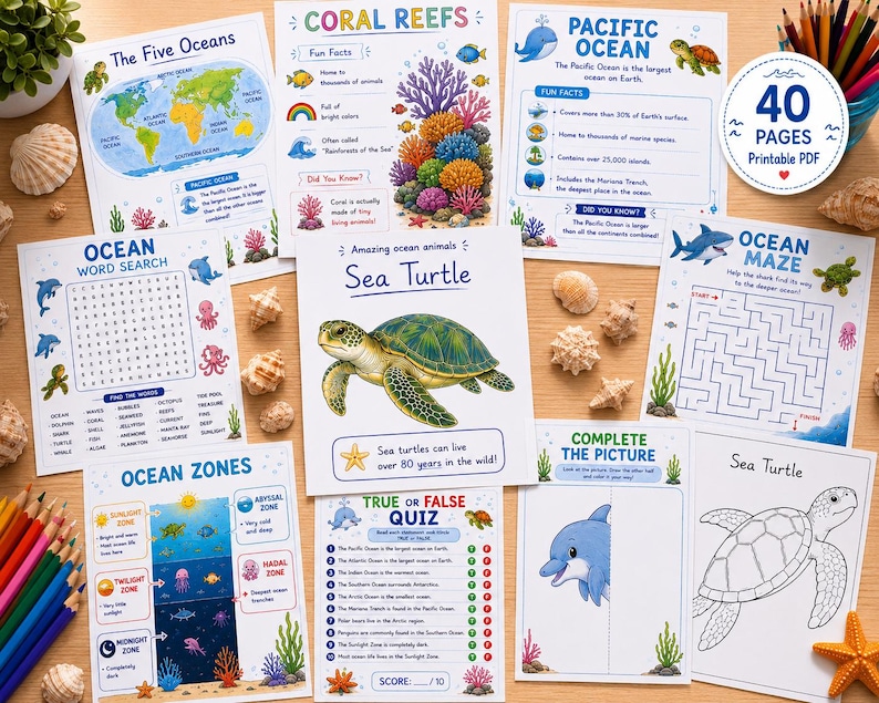 Ocean Unit Study Printable PDF | 40 Ocean Activities for Kids Ages 6-10 ...