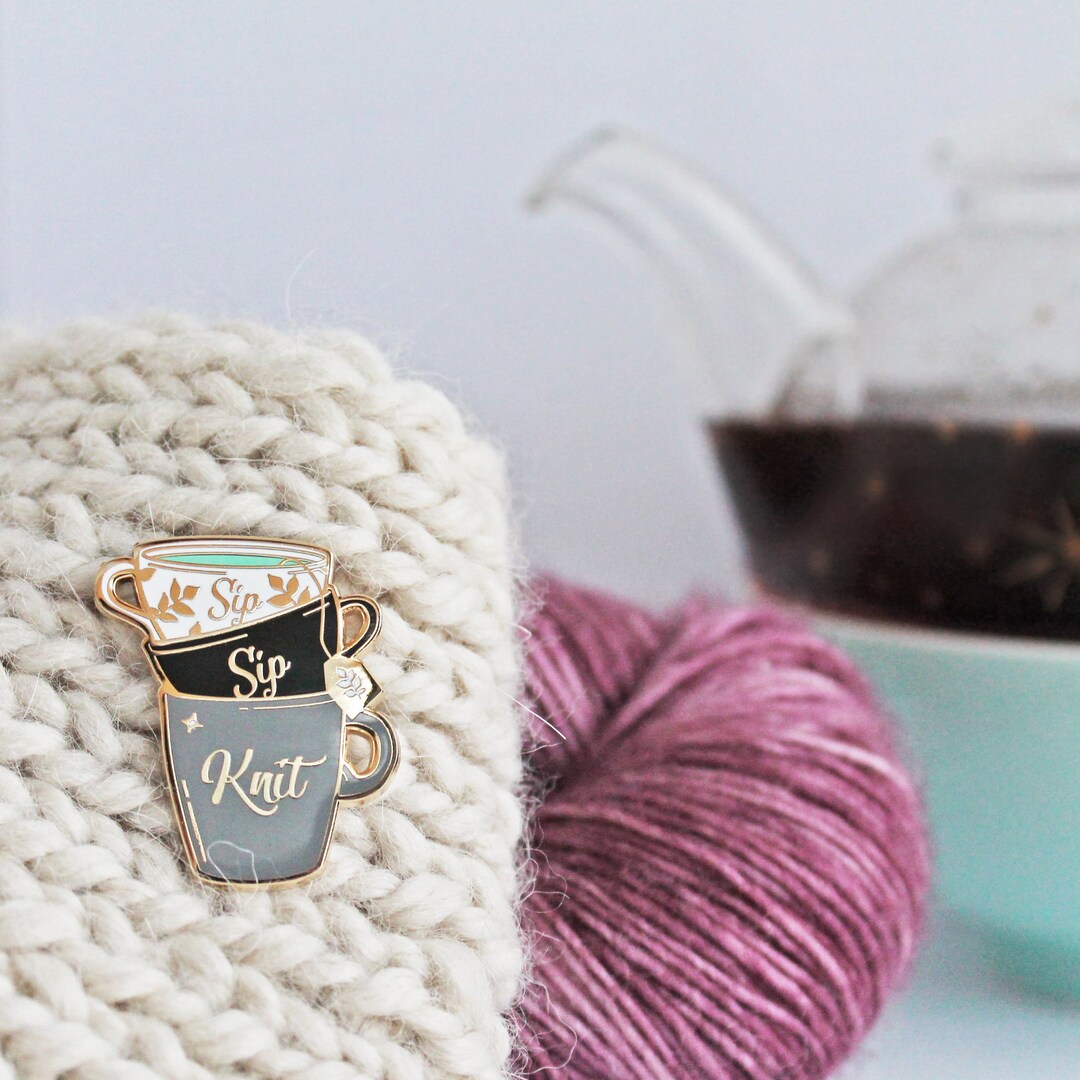 Sip Sip Knit - Gold Plated Hard Enamel Pin Knitters Flair - Etsy