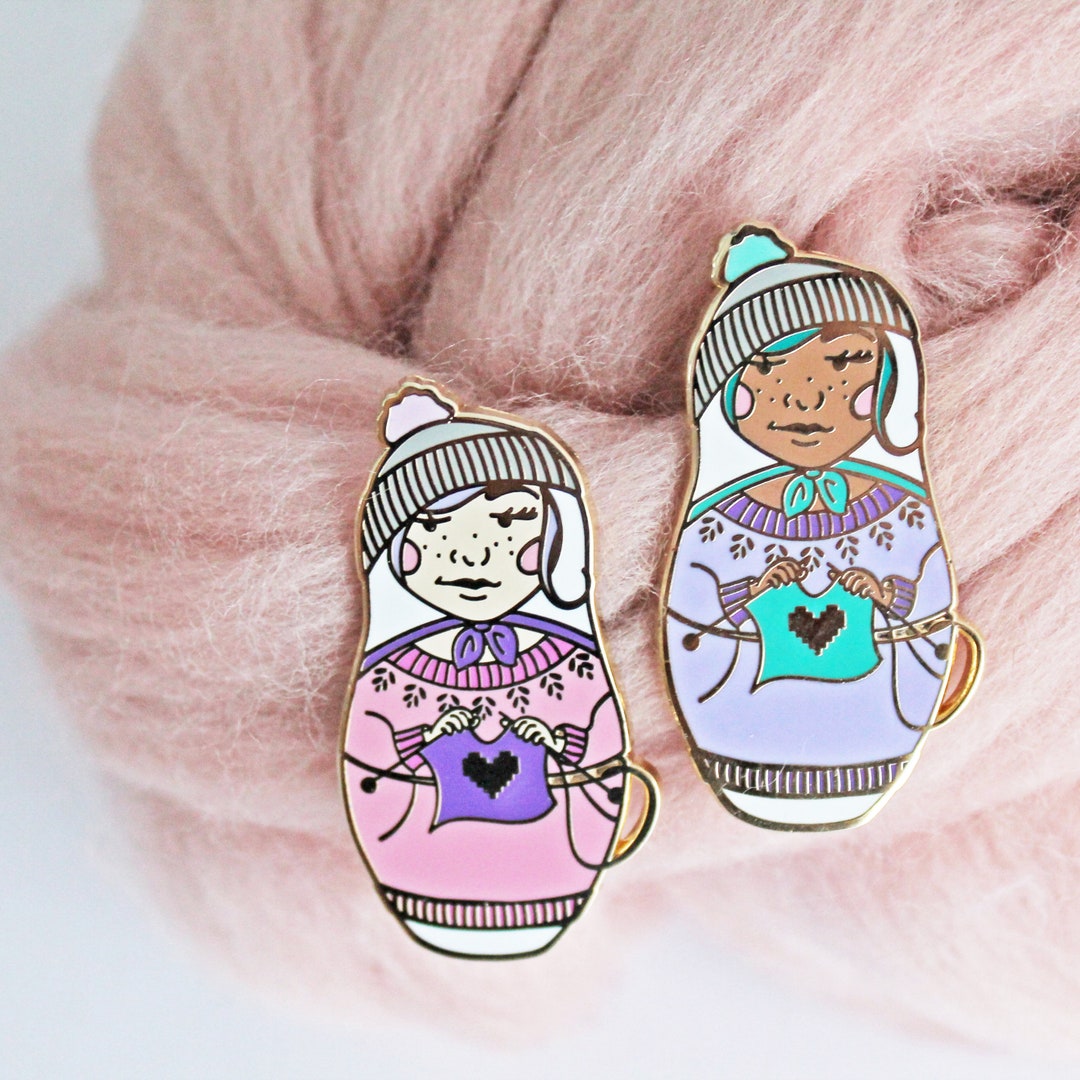 Russian Doll Pin Two Skin Tones Gold Plated Hard Enamel Pin - Etsy