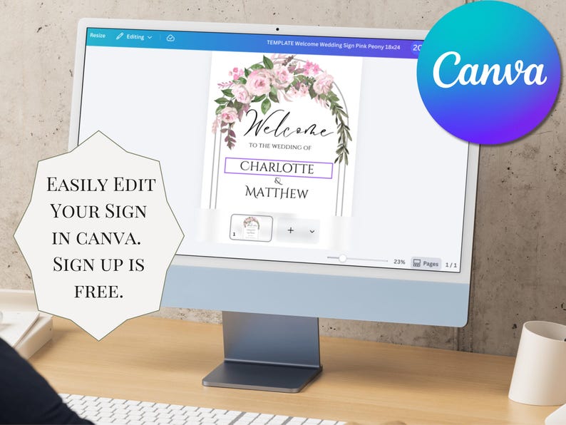 Welcome Sign Customizable Template for Pink Peony Theme Wedding ...