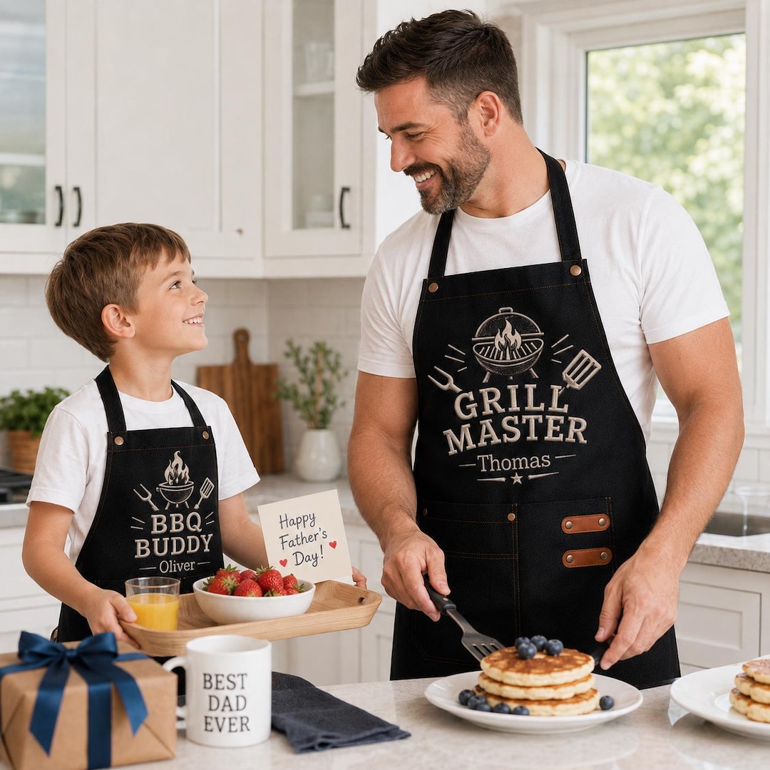 Matching Dad and Kid Aprons, Personalized Kitchen Apron With Name ...
