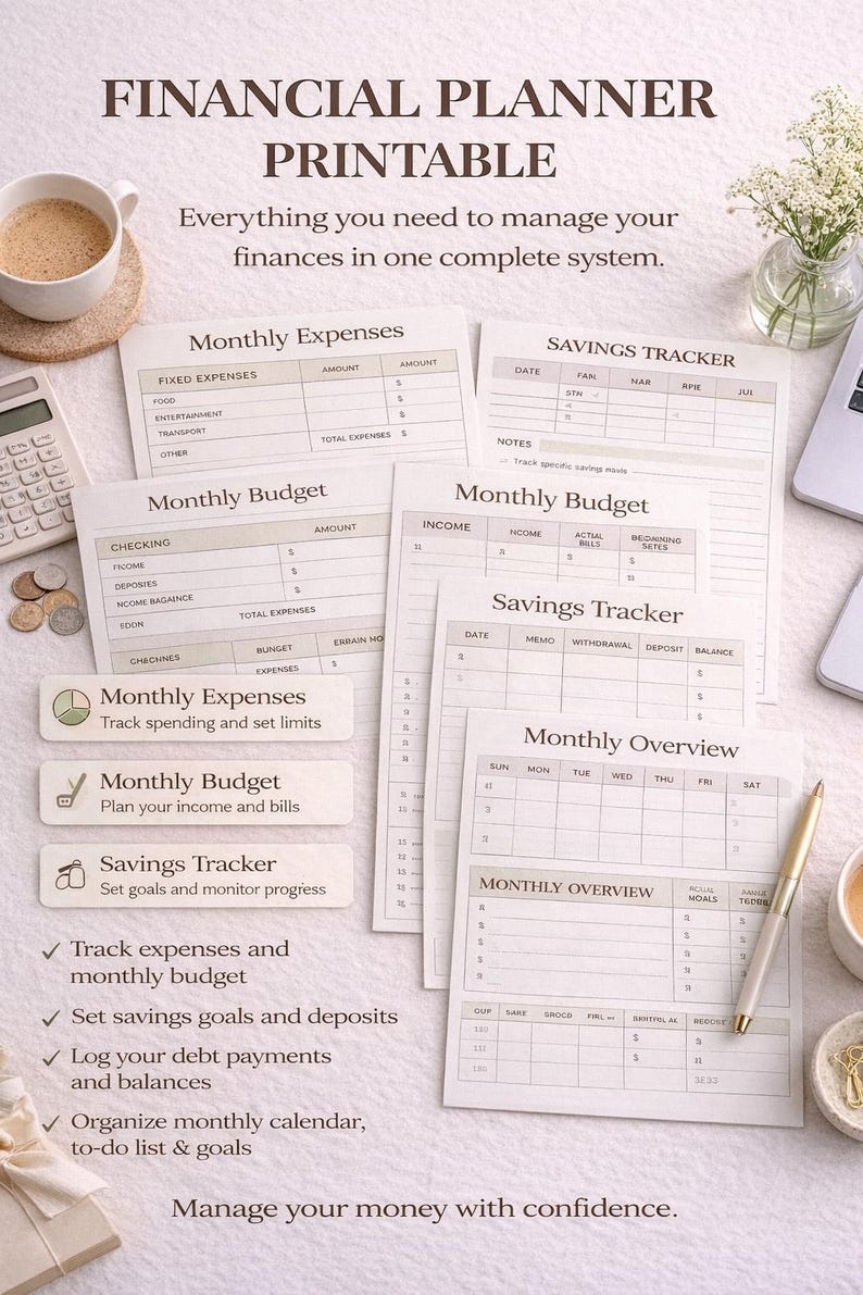 Financial Planner Printable - PDF Instant Download - Etsy